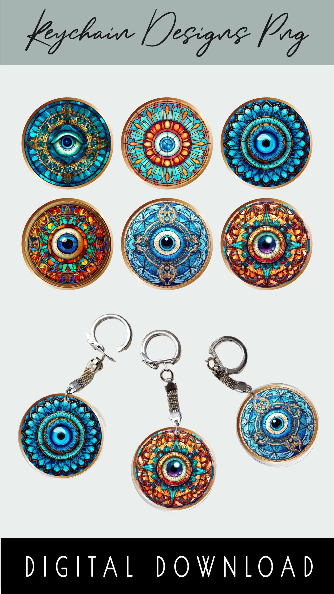 Evil Eye Stained Glass Round Keychain Sublimation Bundle