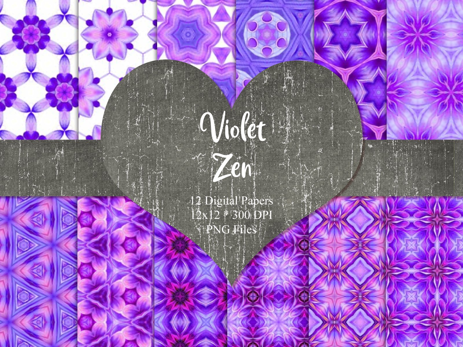 Violet Purple Flower Geometric Scrapbook Digital Paper Pack