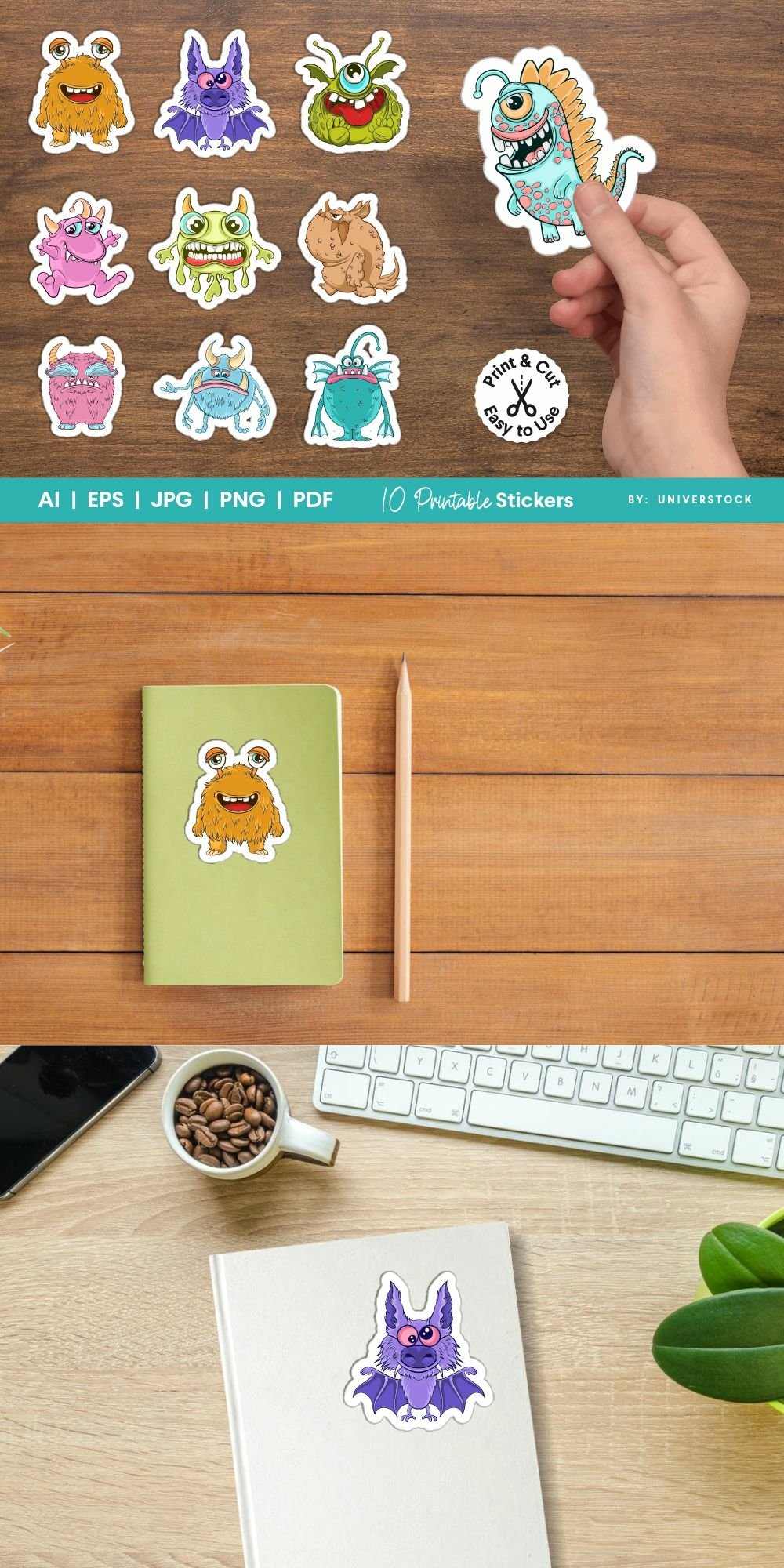 Cute Monster Cartoons, Monster Printable Stickers