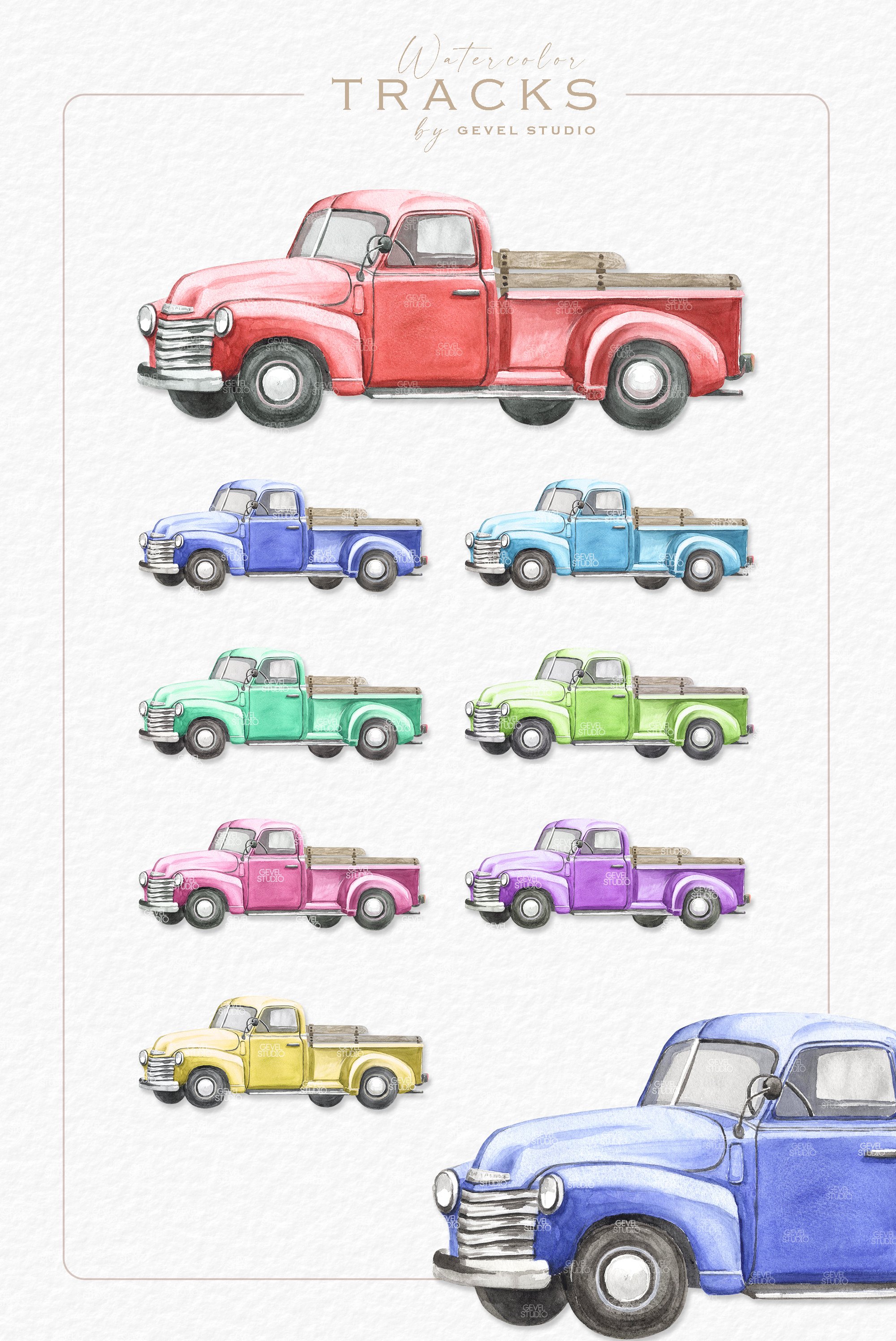 Watercolor Vintage Truck clipart, Transport PNG sublimation