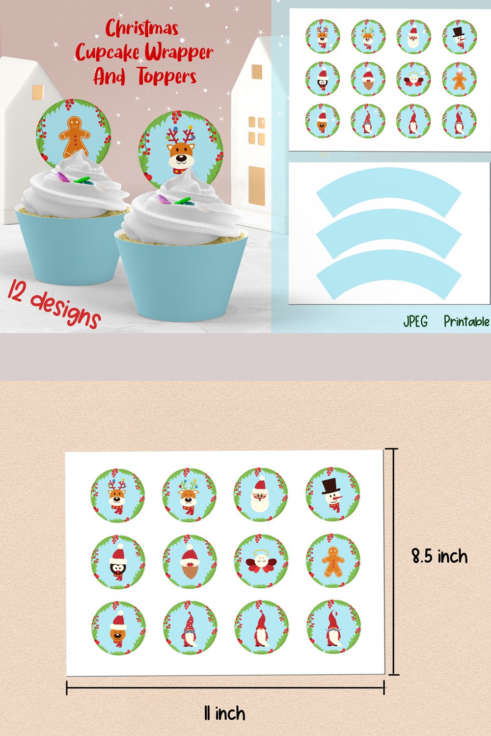 Printable Christmas Cupcake Toppers With Christmas Character