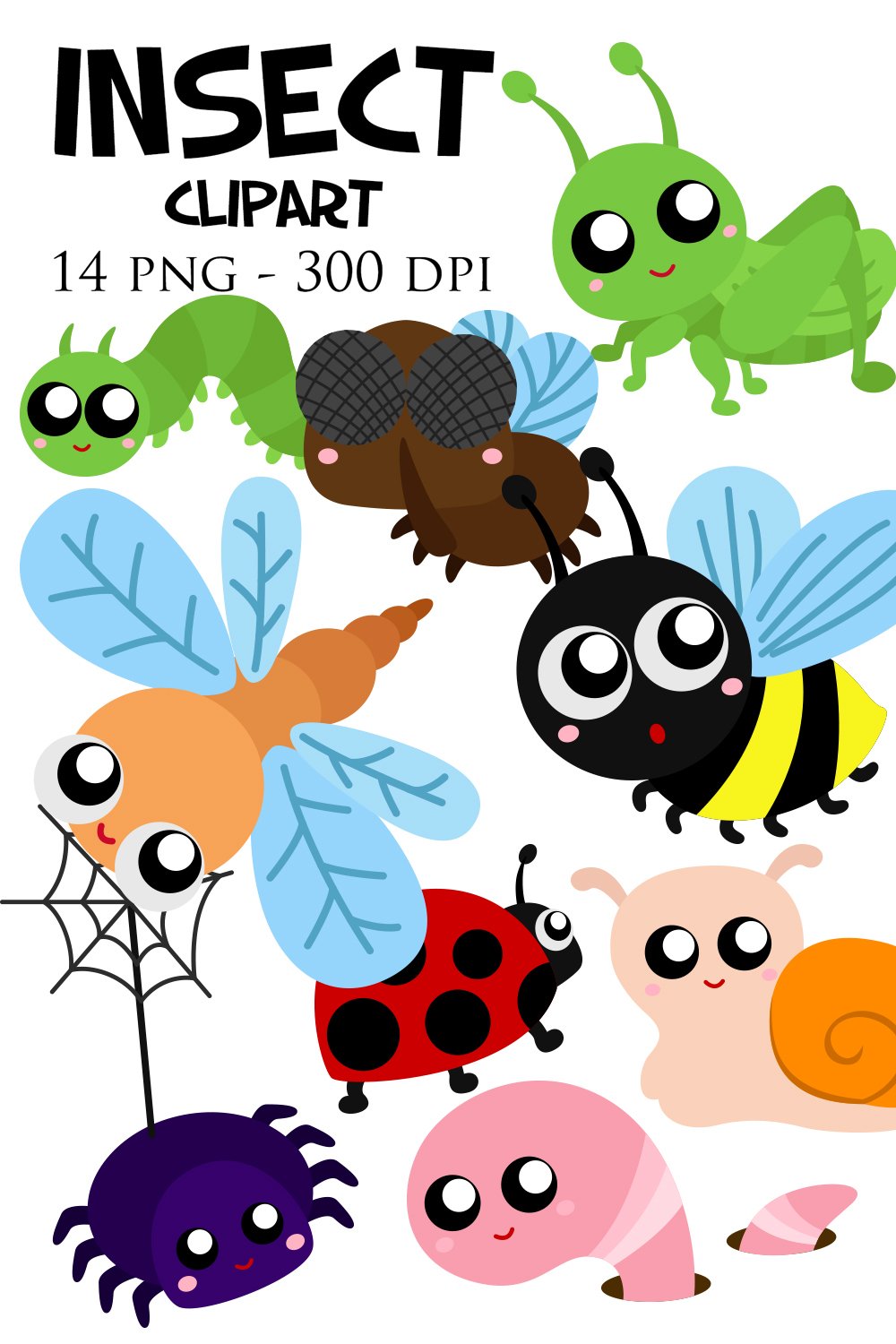 Insects Animals Bee Butterfly Snail Illustration Clipart