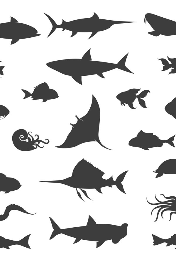 Fish black silhouettes vector icons