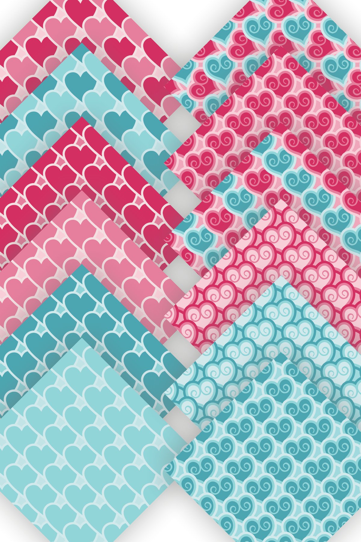 Hearts in Pink and Blue - Seamless Pattern Tiles