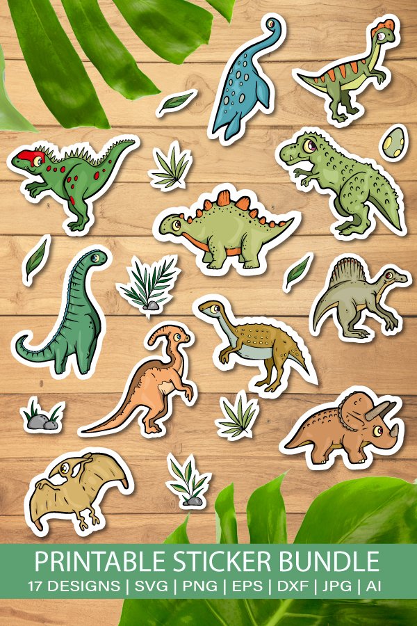 Dinosaurs bundle/ Printable Stickers (1401678)