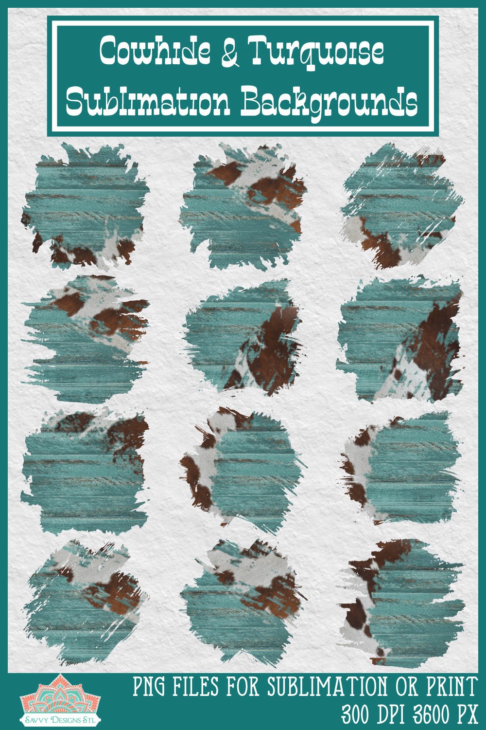Cowhide & Turquoise Wood | Sublimation Background Bundle