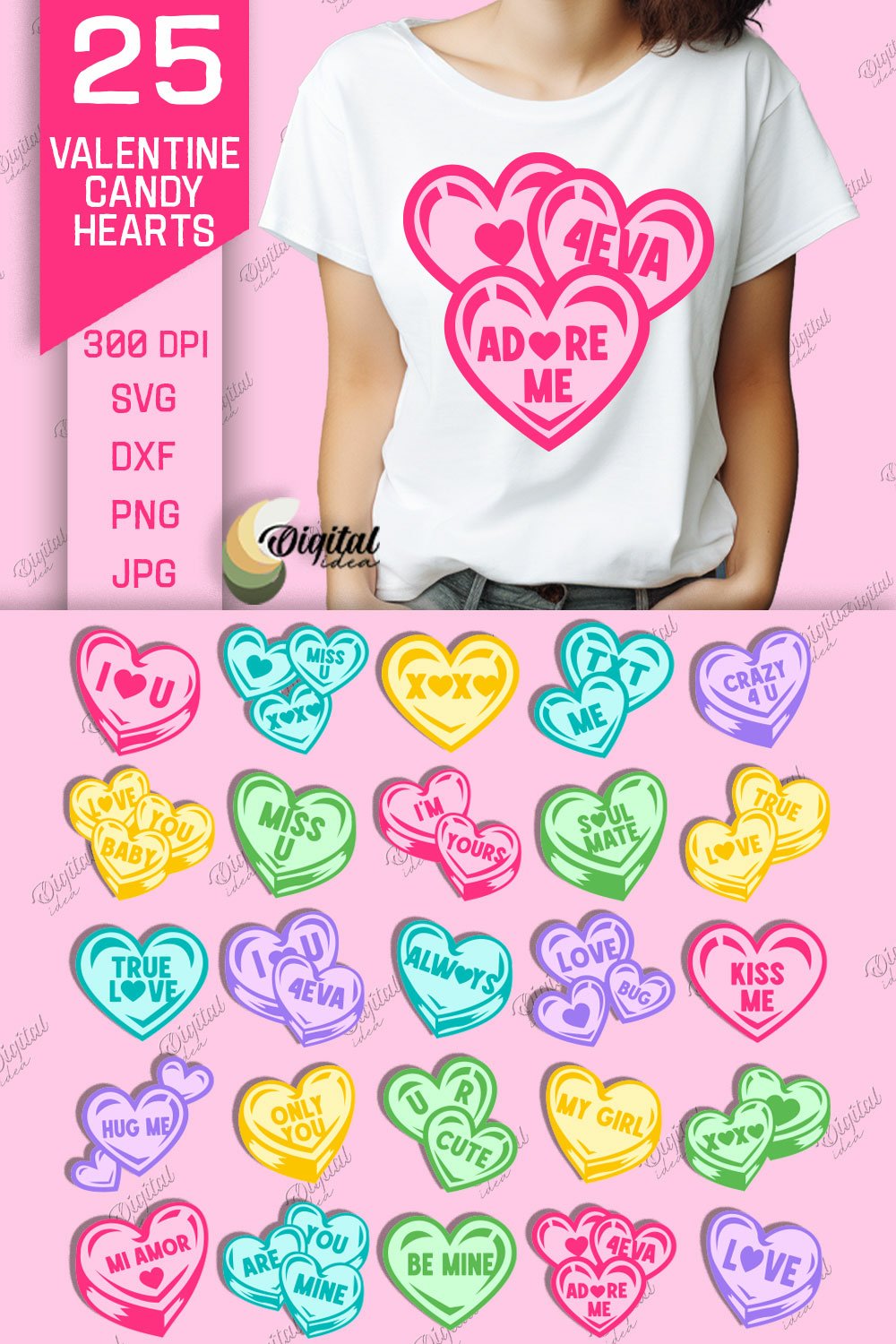 Valentine's Day Bundle. Candy Hearts SVG