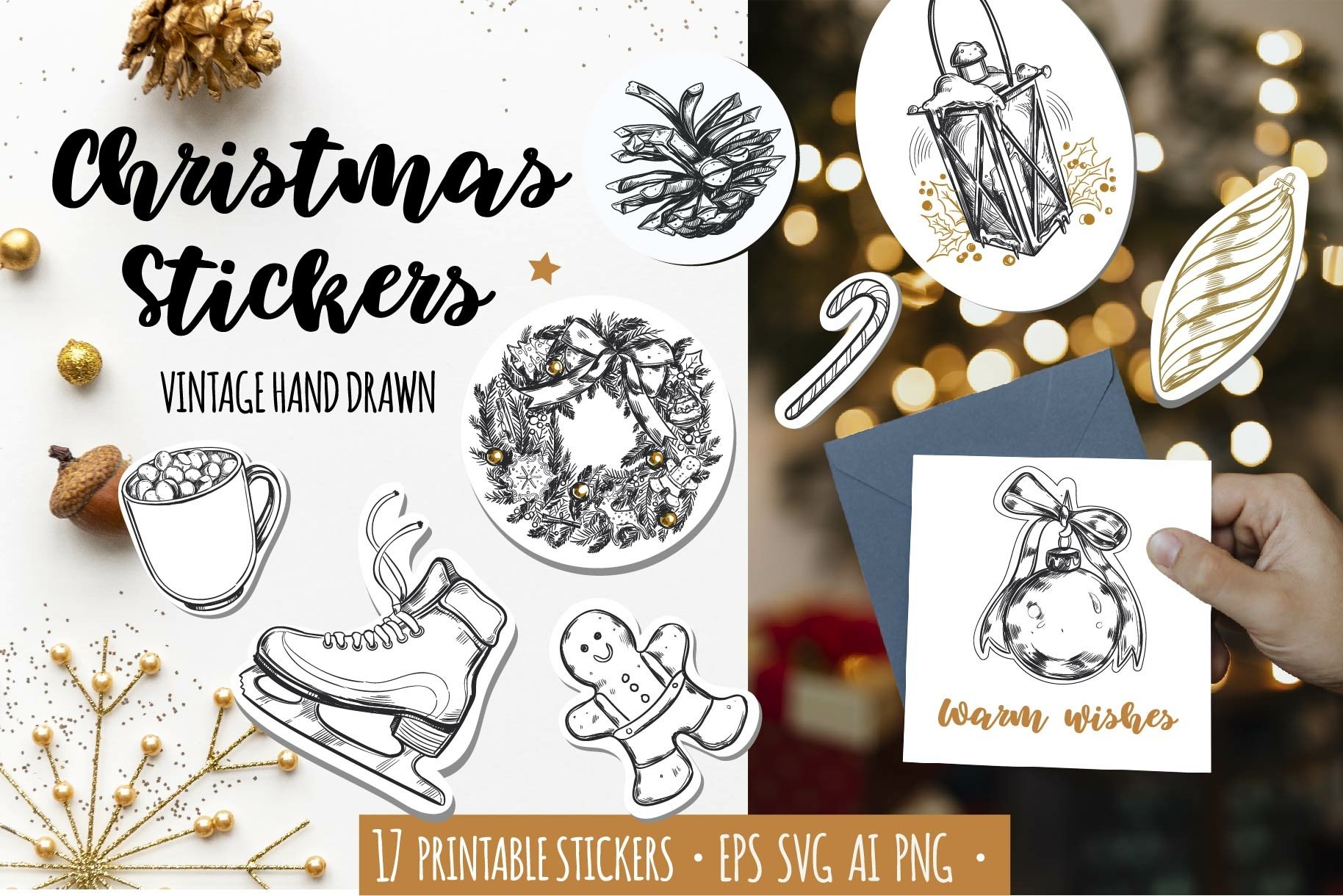 Christmas stickers hand drawn bundle (1669317)
