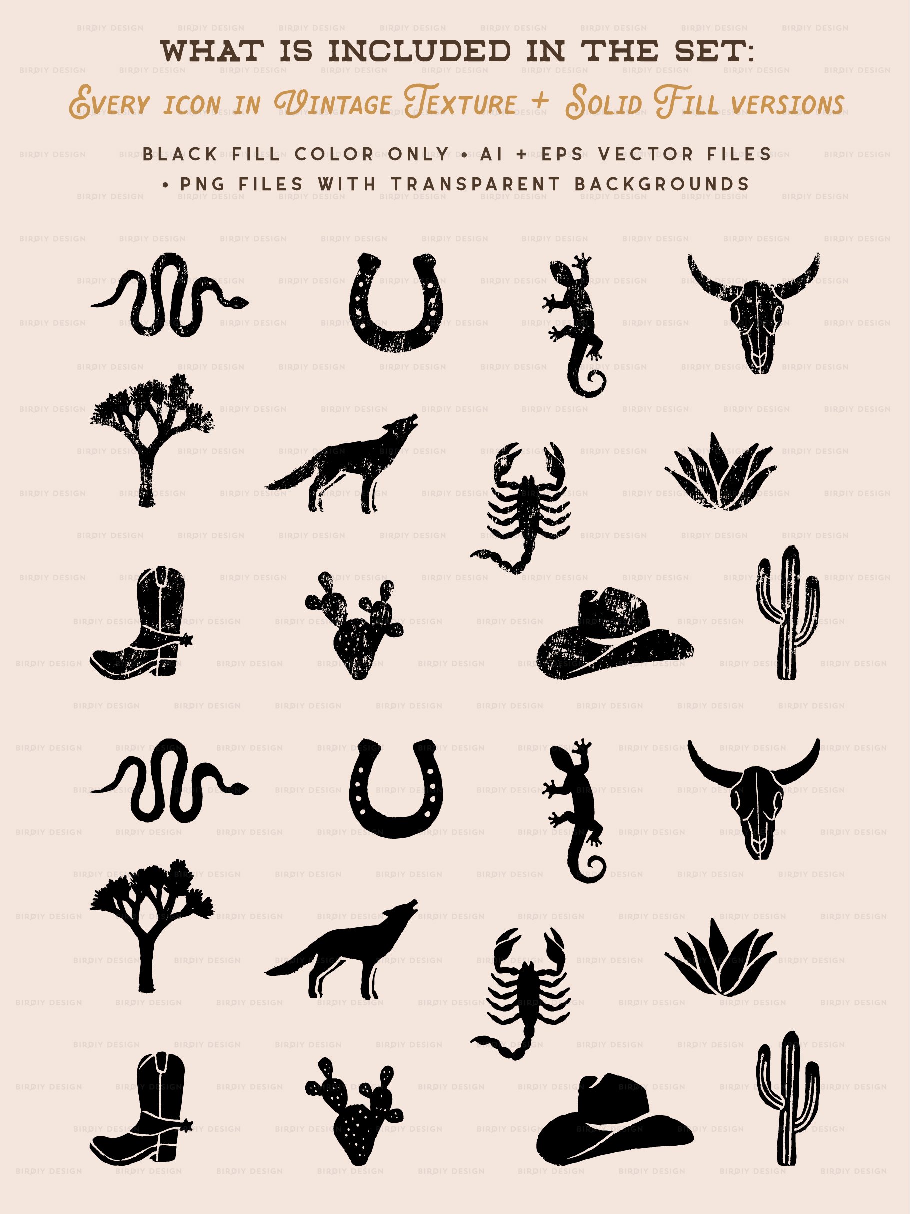 Desert Icons Hand Drawn Graphics Set