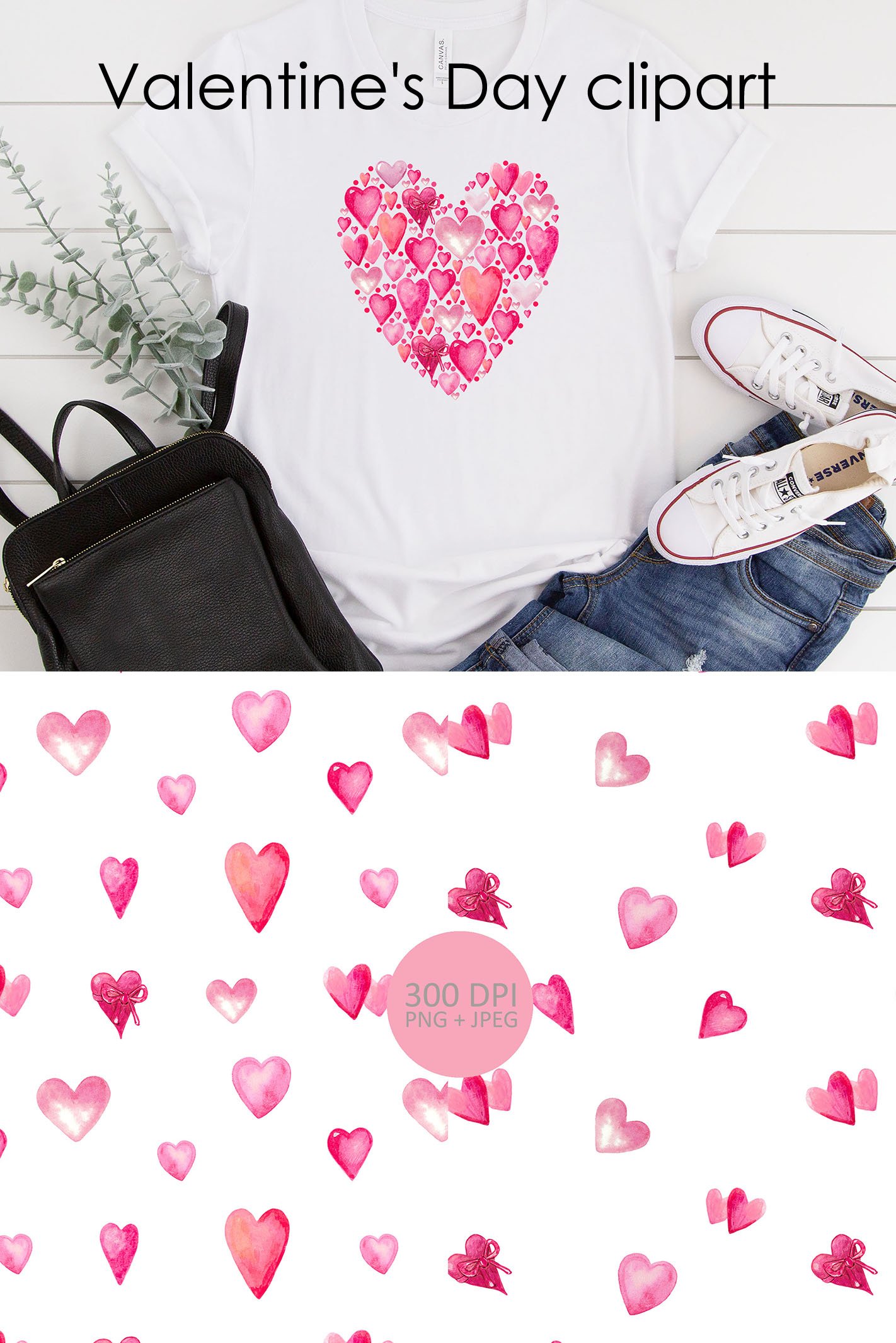Valentines Day clipart. Watercolor heart sublimation