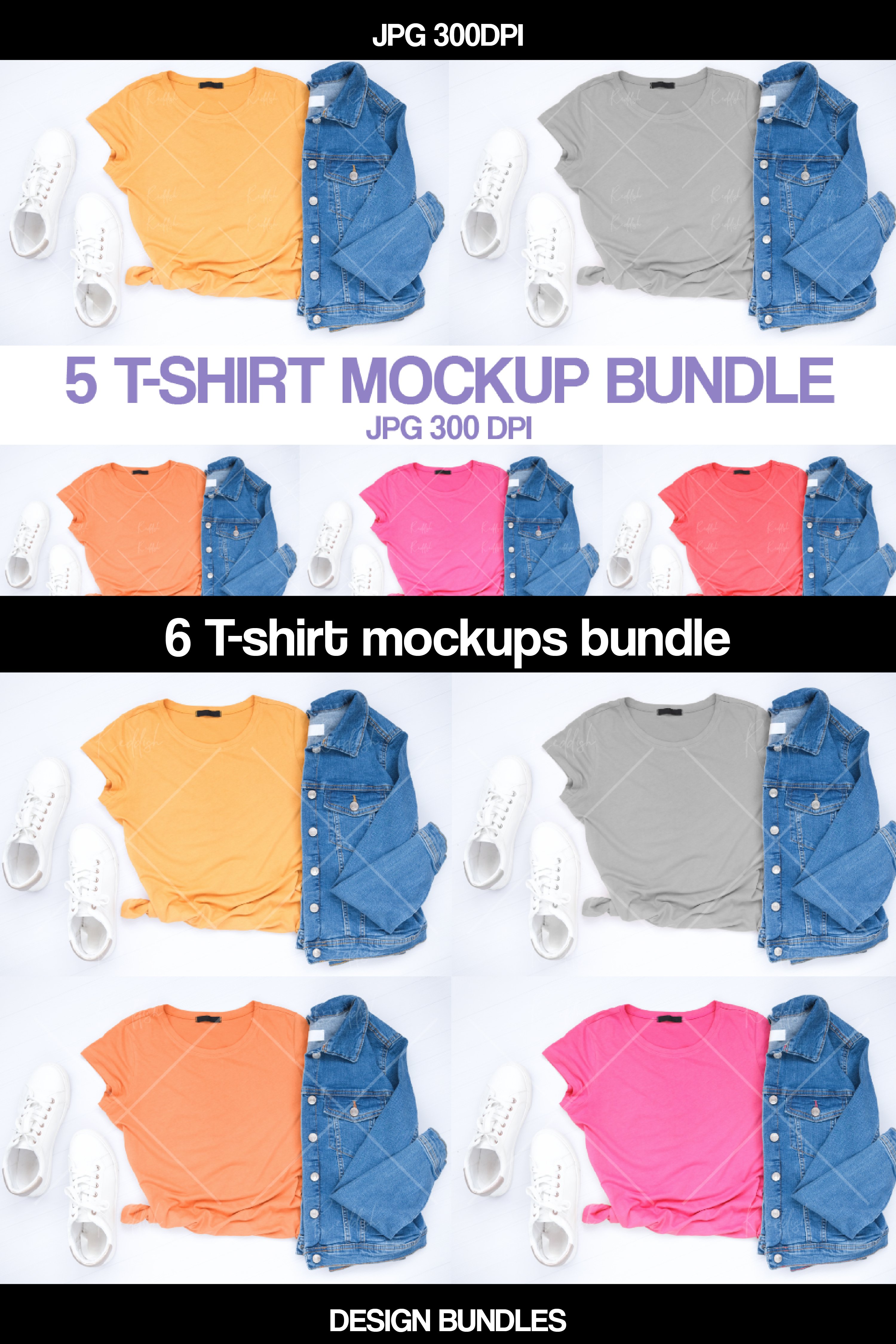 Super 5 bright T-shirt mockups bundle JPG