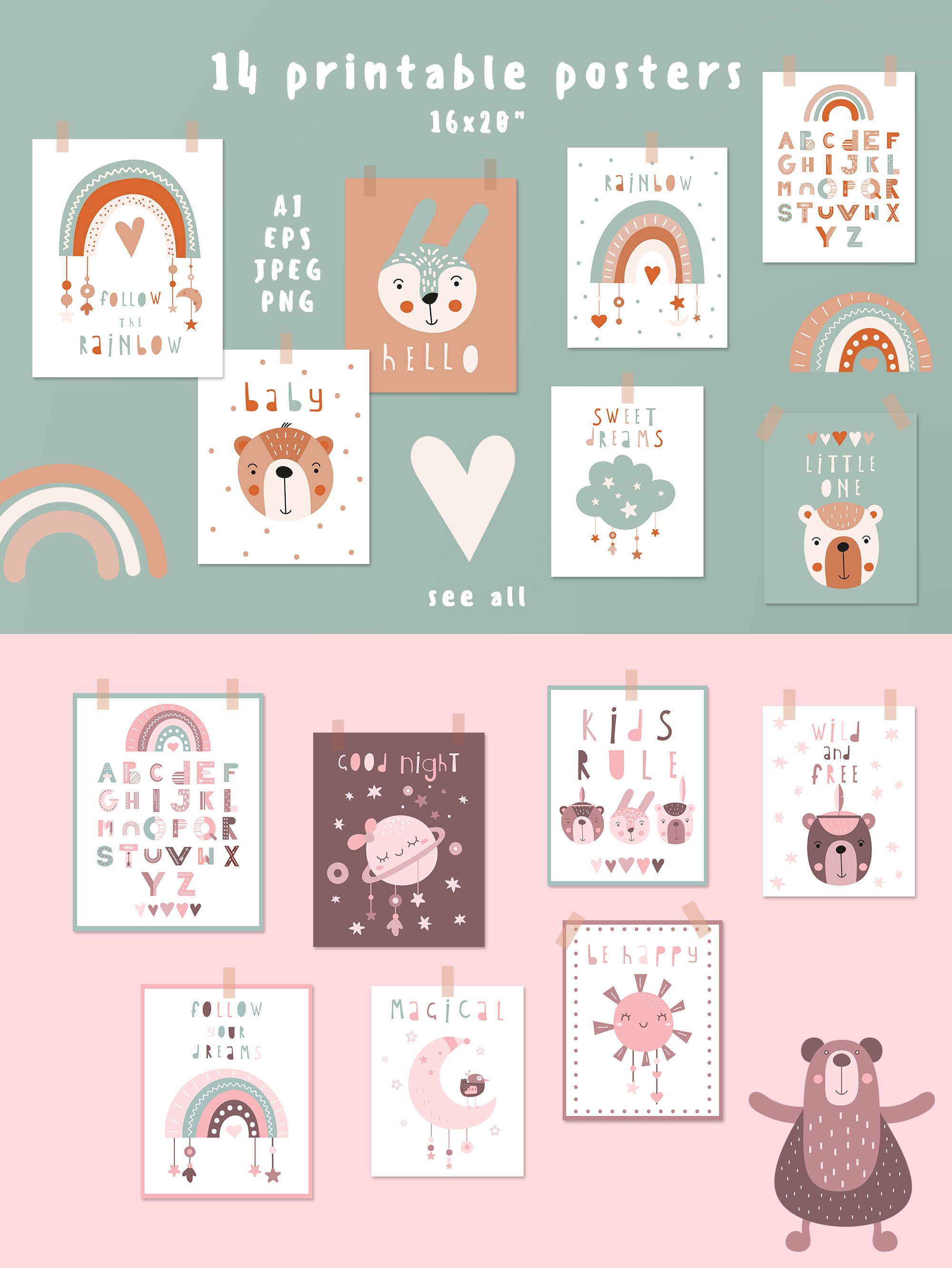 Boho animals nursery posters and pre-made prints