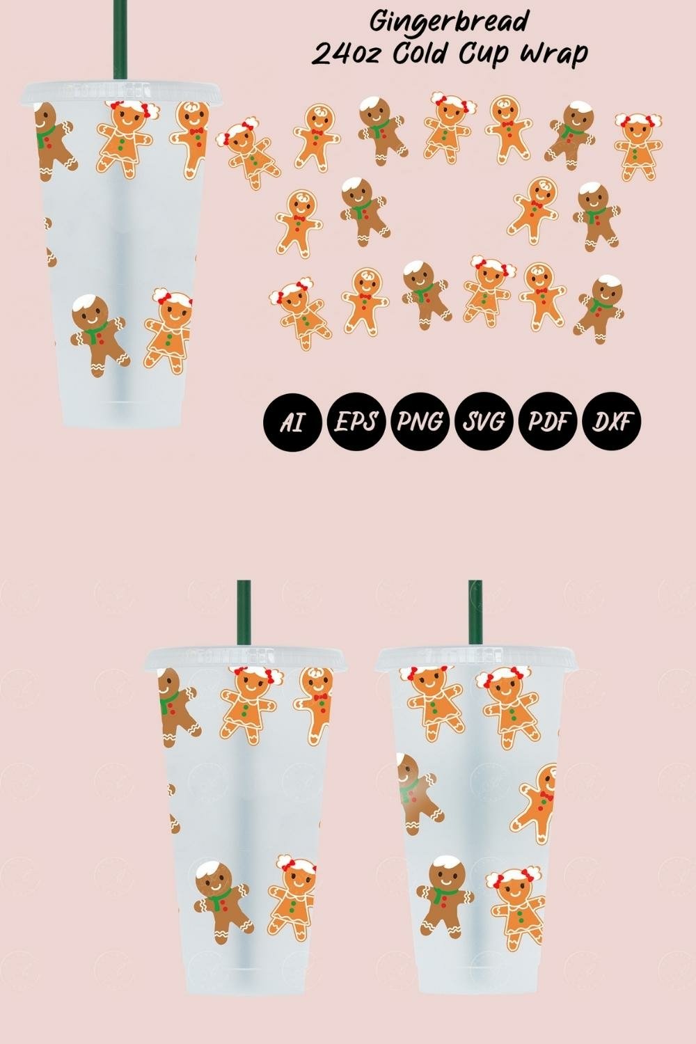 Gingerbread 24oz Cold Cup Wrap SVG