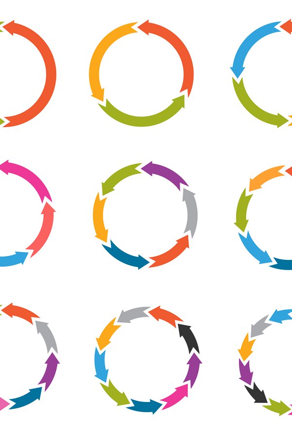 Circle arrows with options, parts, steps vector icons