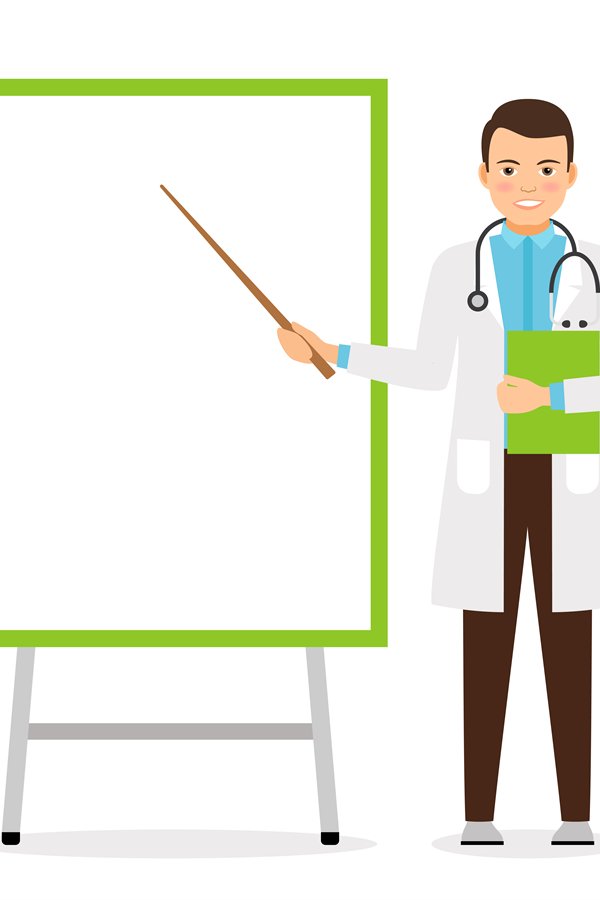 Doctor with flip chart board