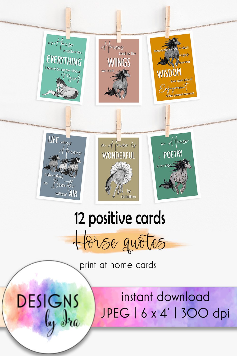 Horse Prints, Horse quotes, 12 positive cards with quotes
