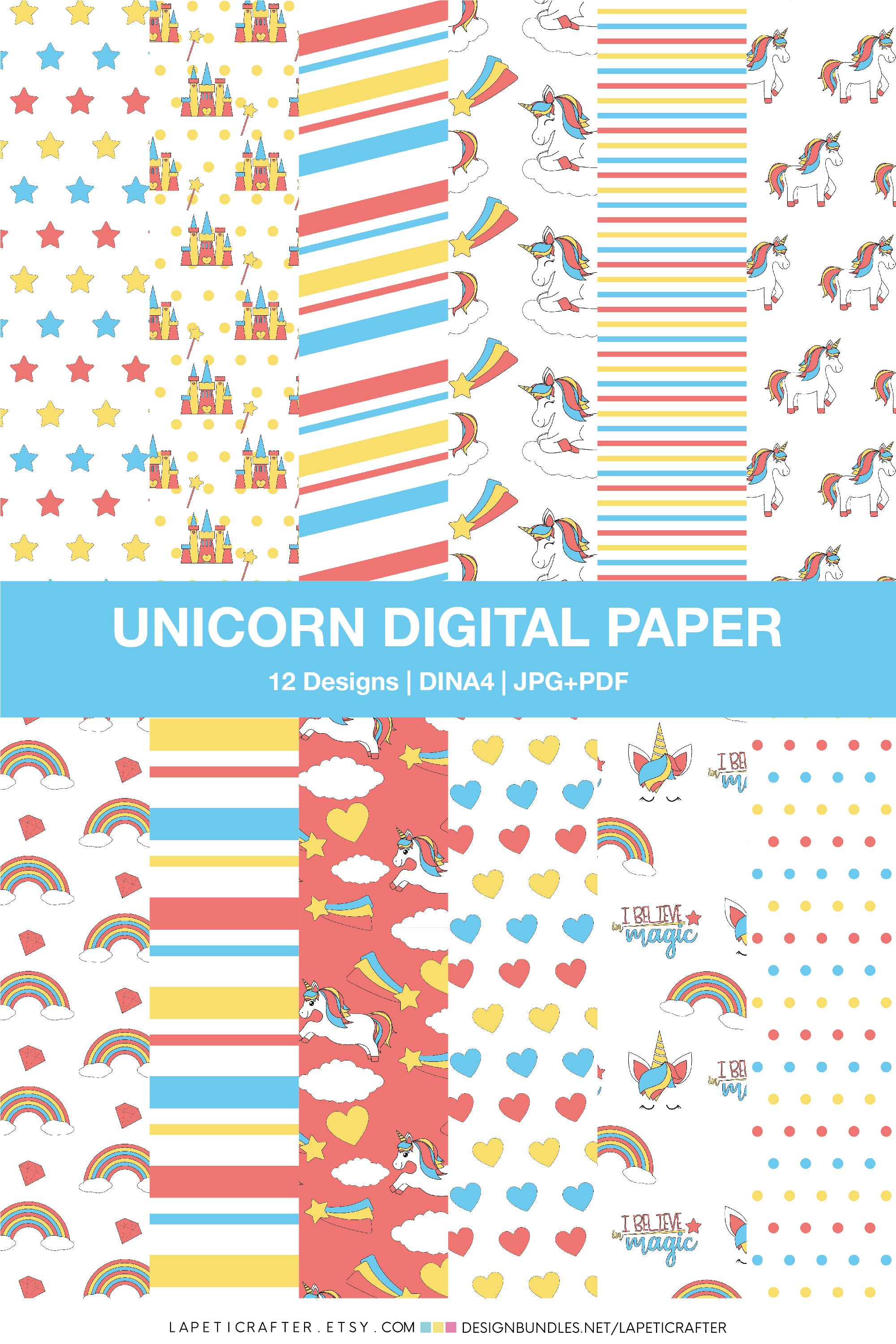 Unicorn Digital Paper Pack for Crafting and Scrapbooking