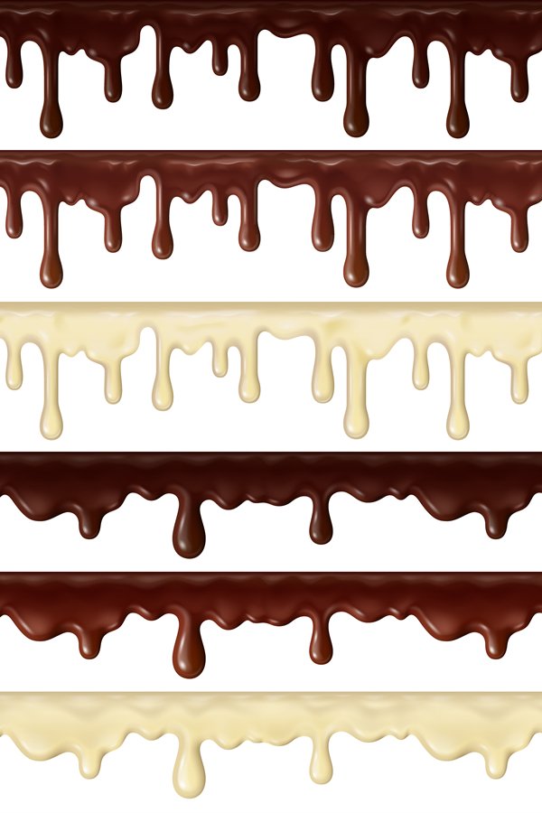 Realistic sweet chocolate dripping, flowing hot chocolate bo