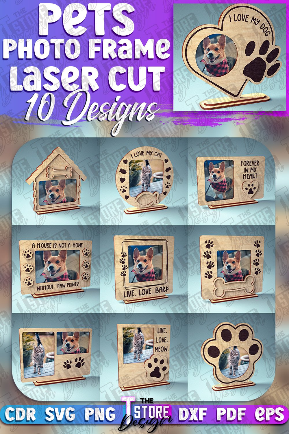 Pets Photo Frame Laser Cut SVG|Animals Photo Frame (2772629)