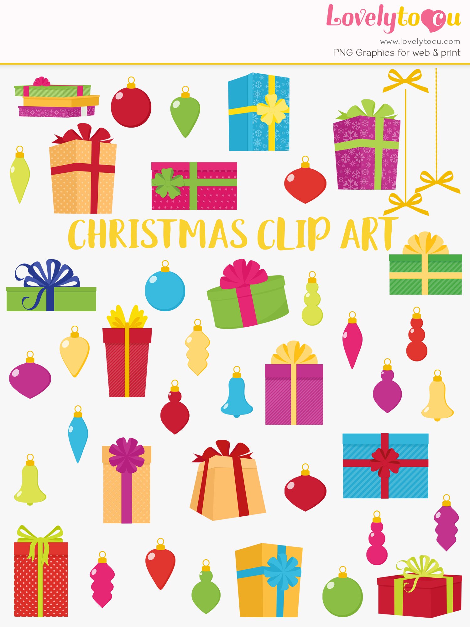 Christmas presents clipart set, festive holiday (1047037)