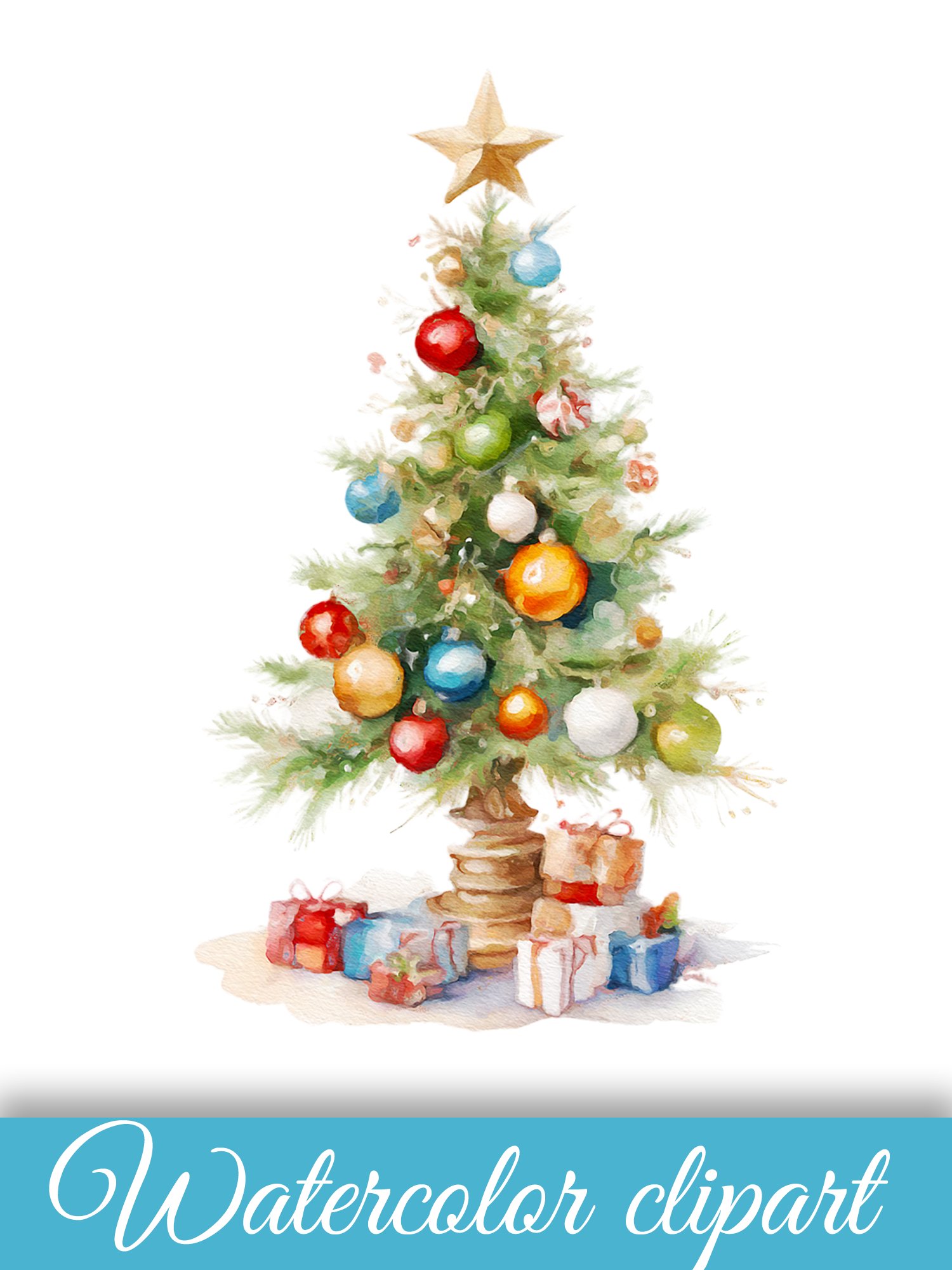 Christmas Tree Sublimation Watercolor Clipart / (3020248)