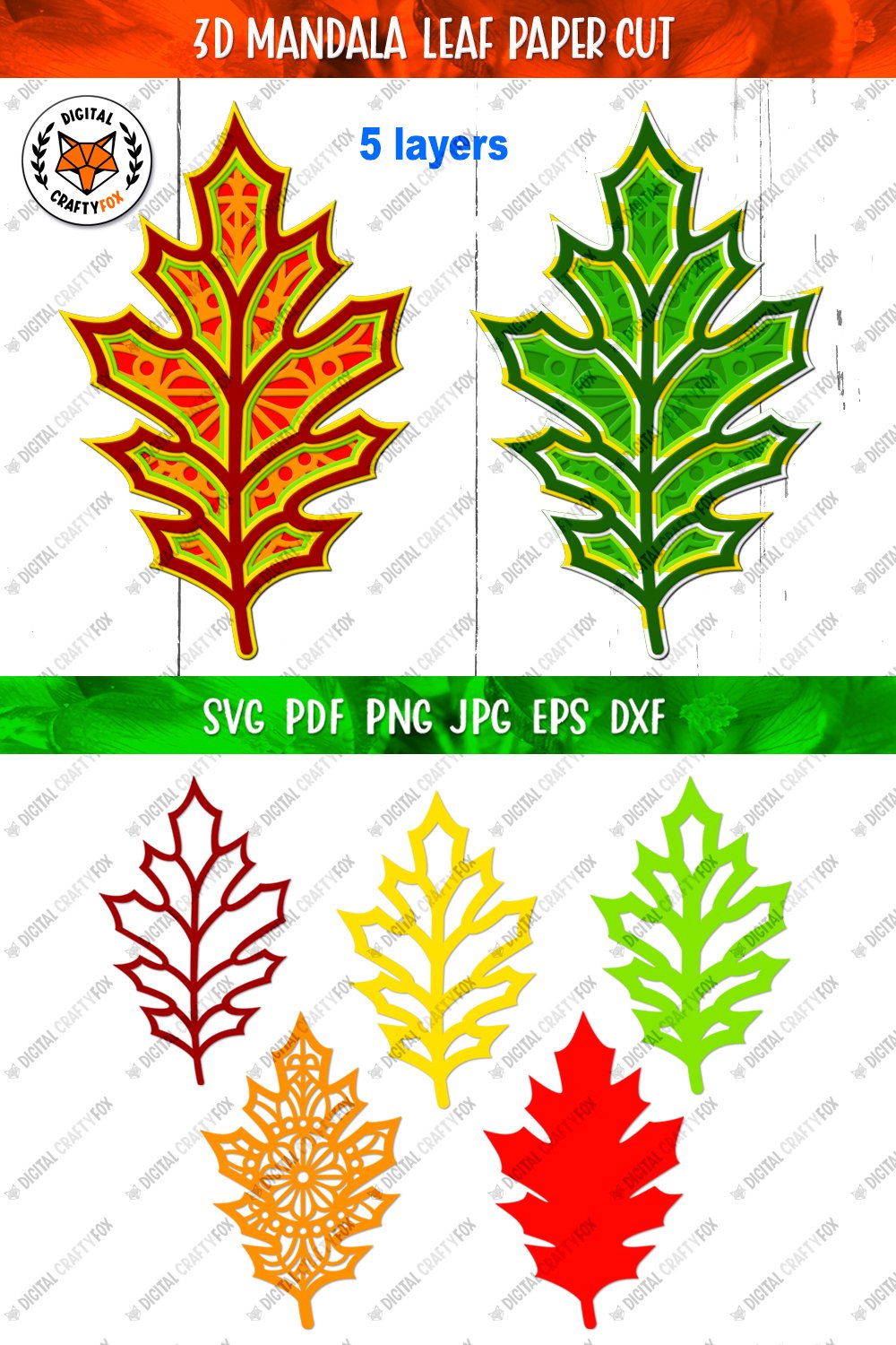 3D Leaf Paper Cut Template, Leaf Mandala Layered SVG