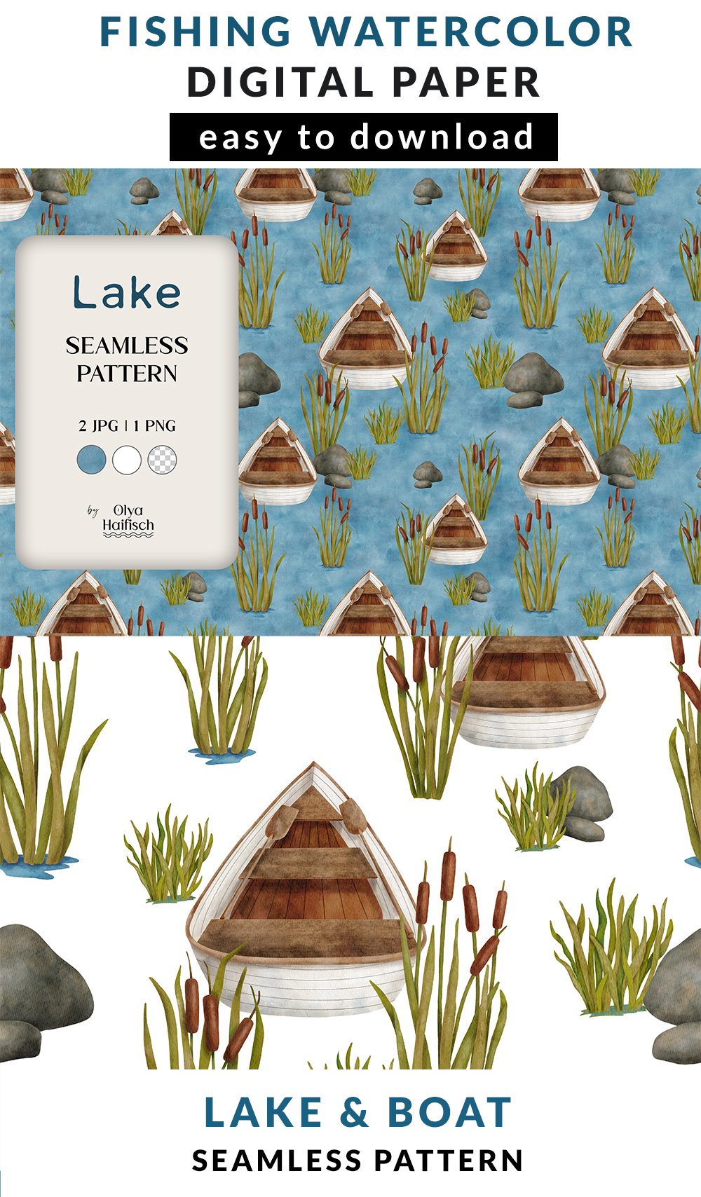 Lake Seamless Pattern. Summer Landscape Digital Paper