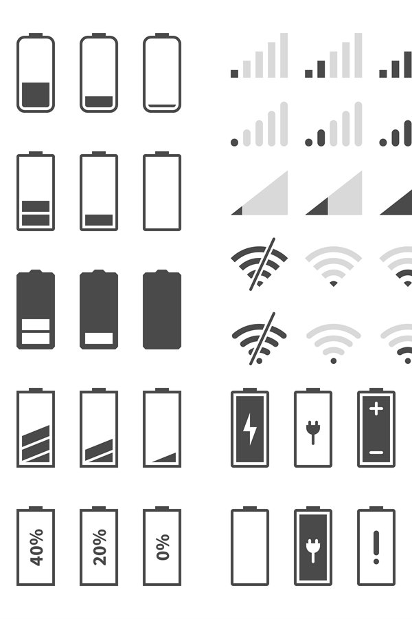 Signal and battery icons. Network signal strength and teleph