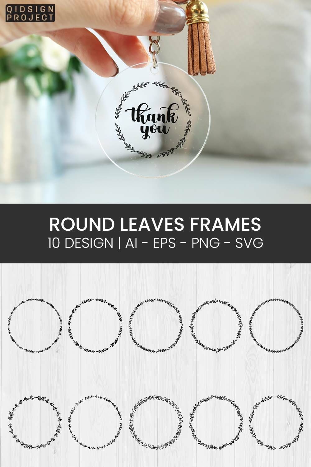 10 Round Leaves Frames, Floral Circle Monogram Clipart