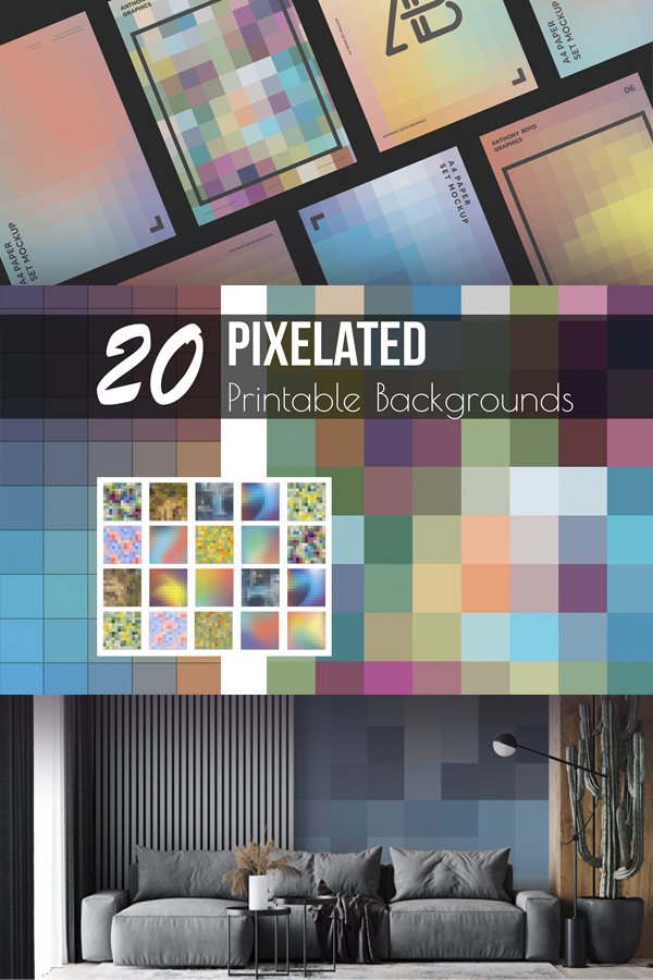 Pixelated Printable Backgrounds & Photoshop Layer (1259372)