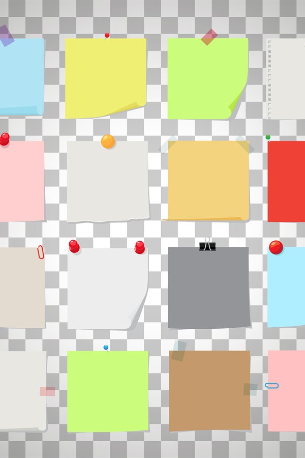 Note paper set on transparent background