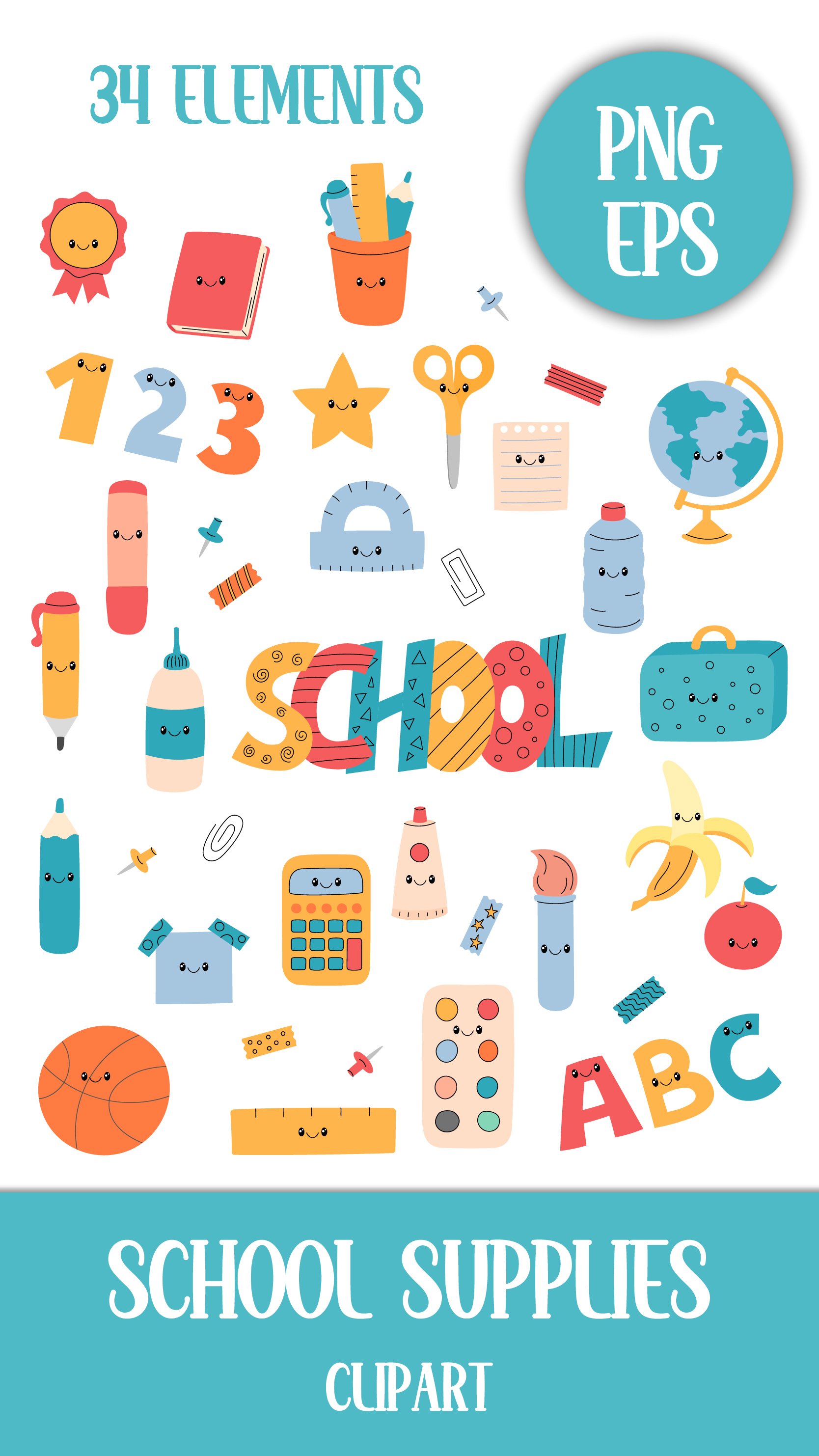 School Clipart PNG | Cute Supplies Clip Art Bundle Vector
