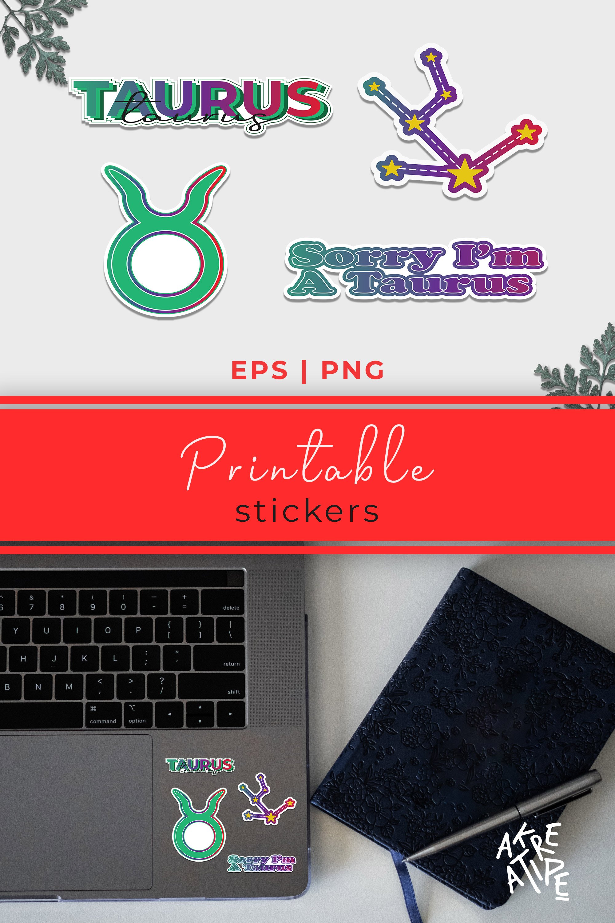 Taurus Zodiac Stickers PNGs | Printable Stickers Bundle PNGs