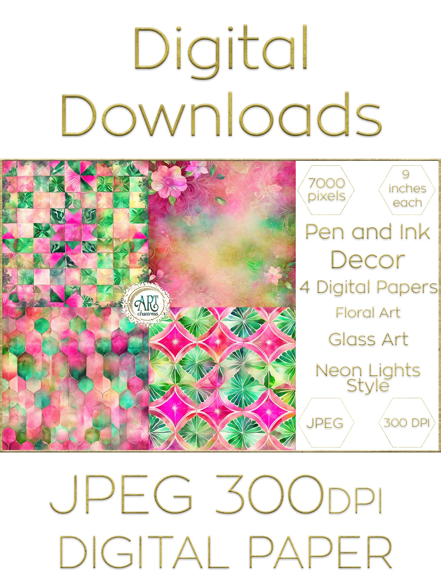 Floral Ink Art Magic Digital Papers Modern (3633674)
