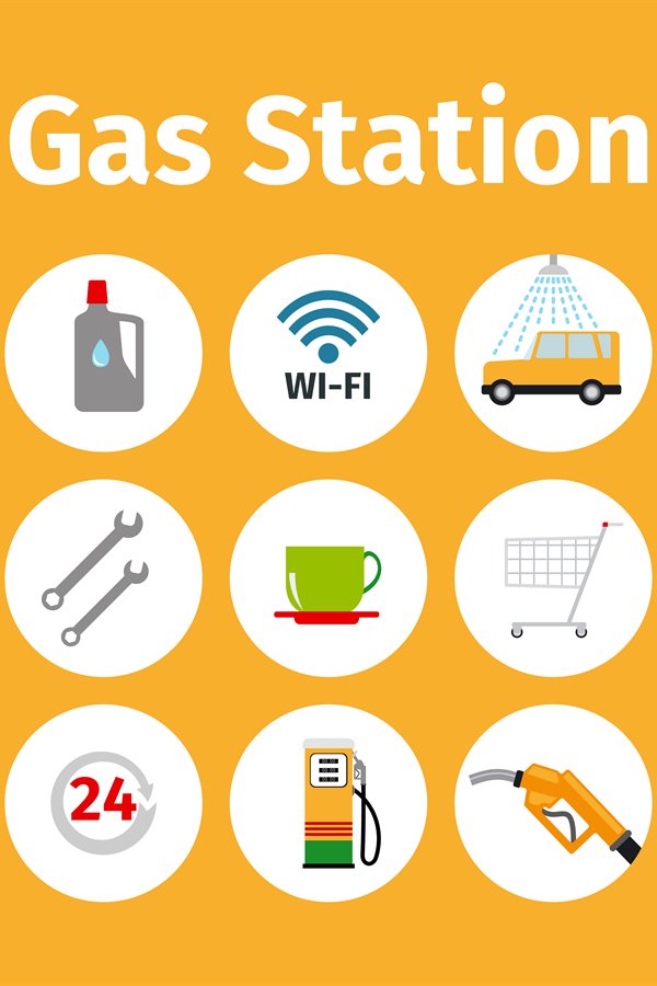 Gas station icons in circle set