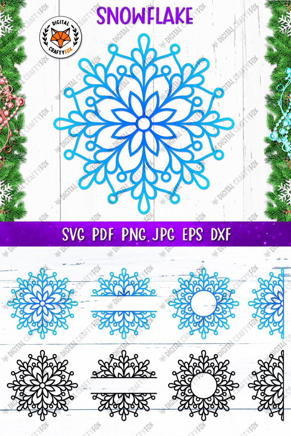 Snowflake Monogram SVG, Snowflake Christmas Ornament
