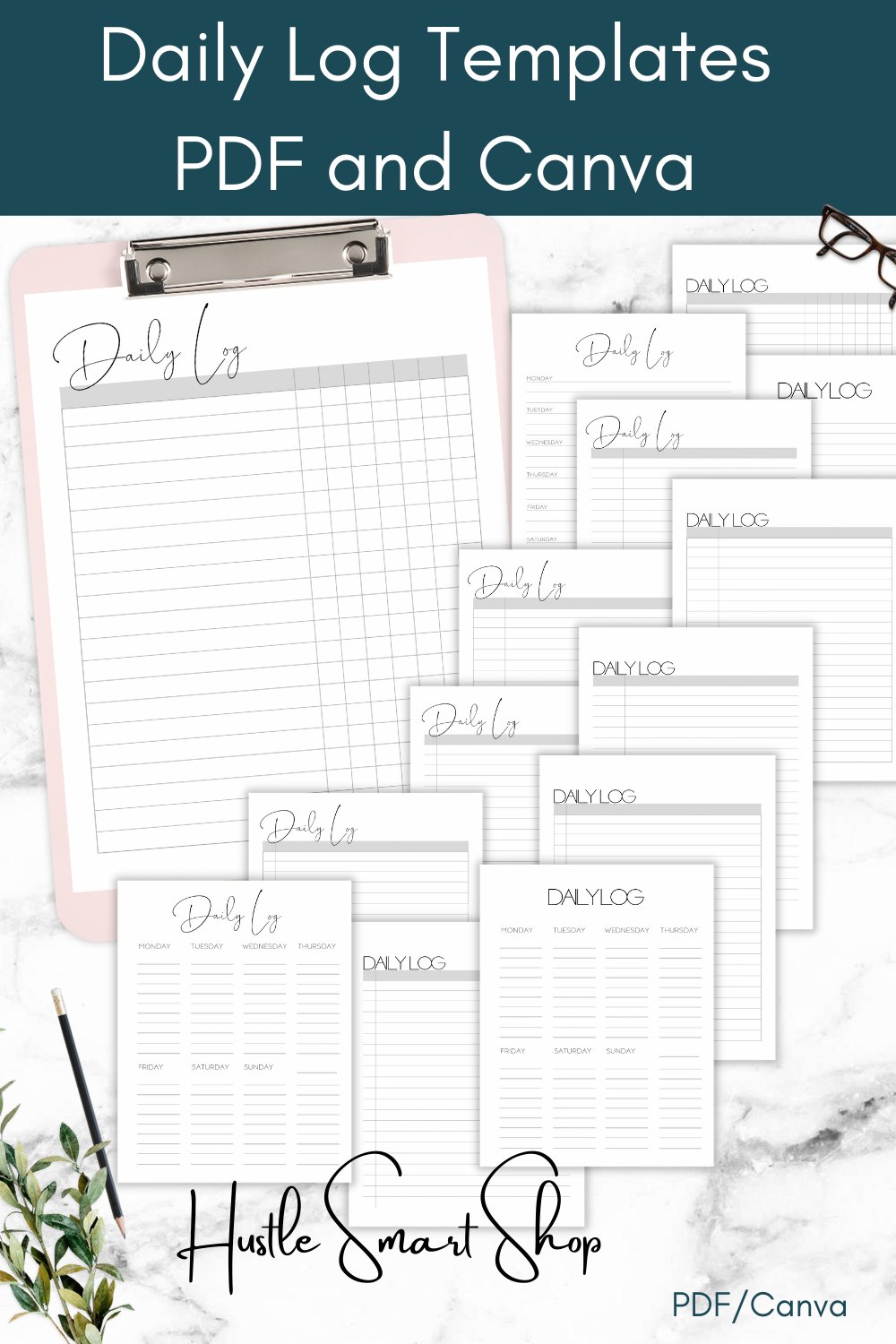 Daily Log Template, Daily Checklist Template, Canva Template