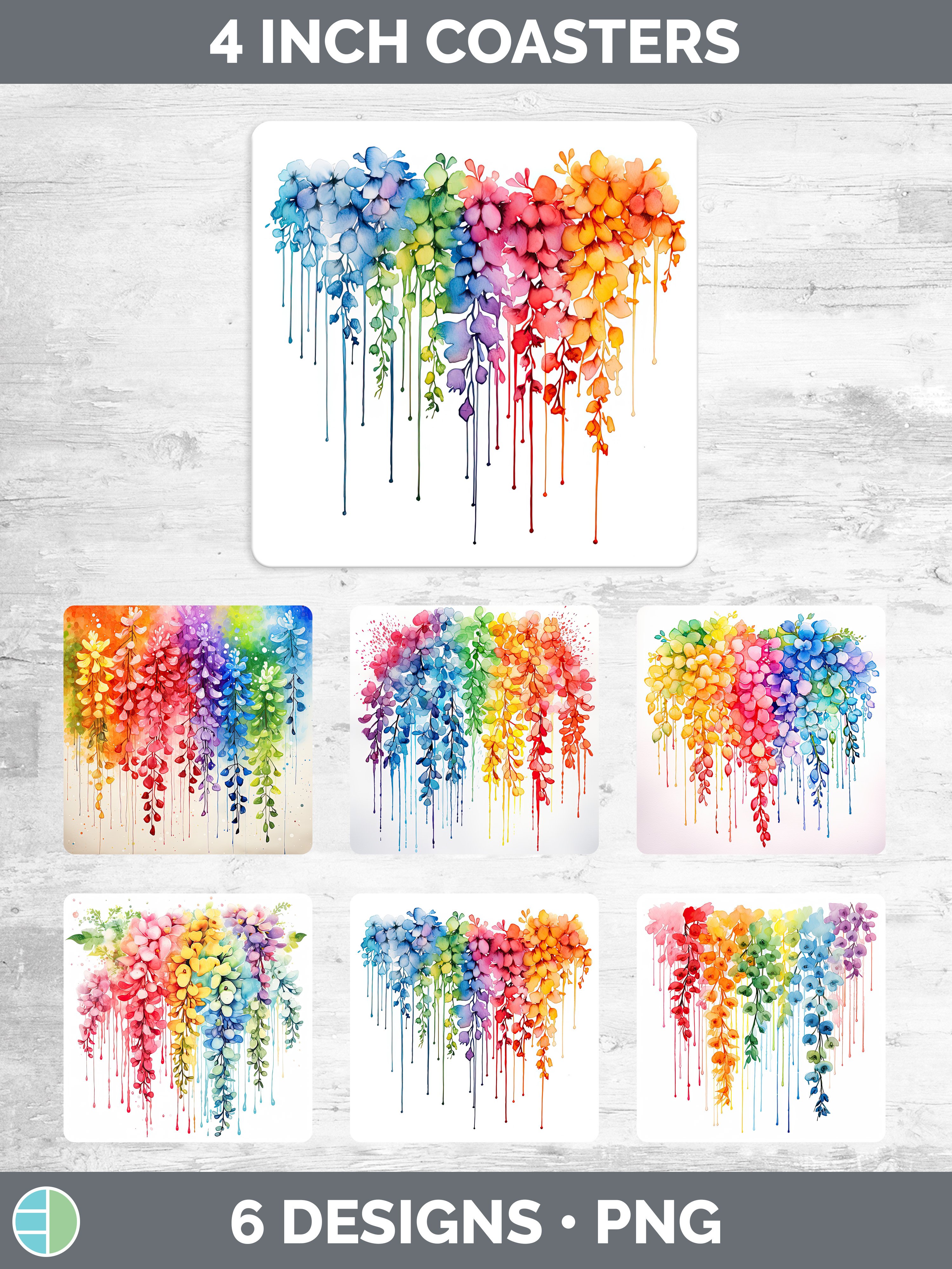 Splat Rainbow Acacia Flowers Square Coaster | Bundle Coaster