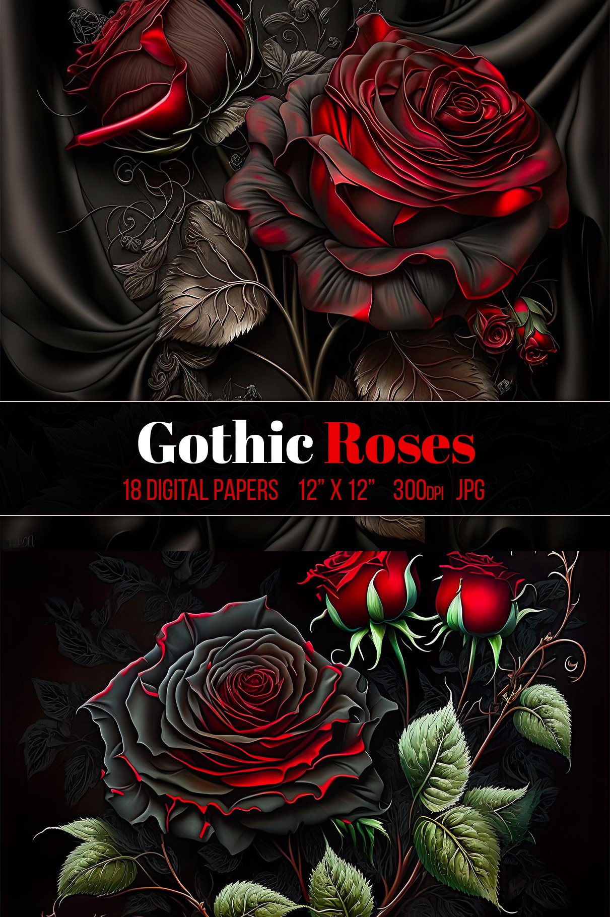 Gothic Roses - 18 Digital Papers