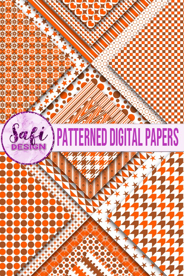 Rust Brown and Orange Patterns Digital Paper Backgrounds