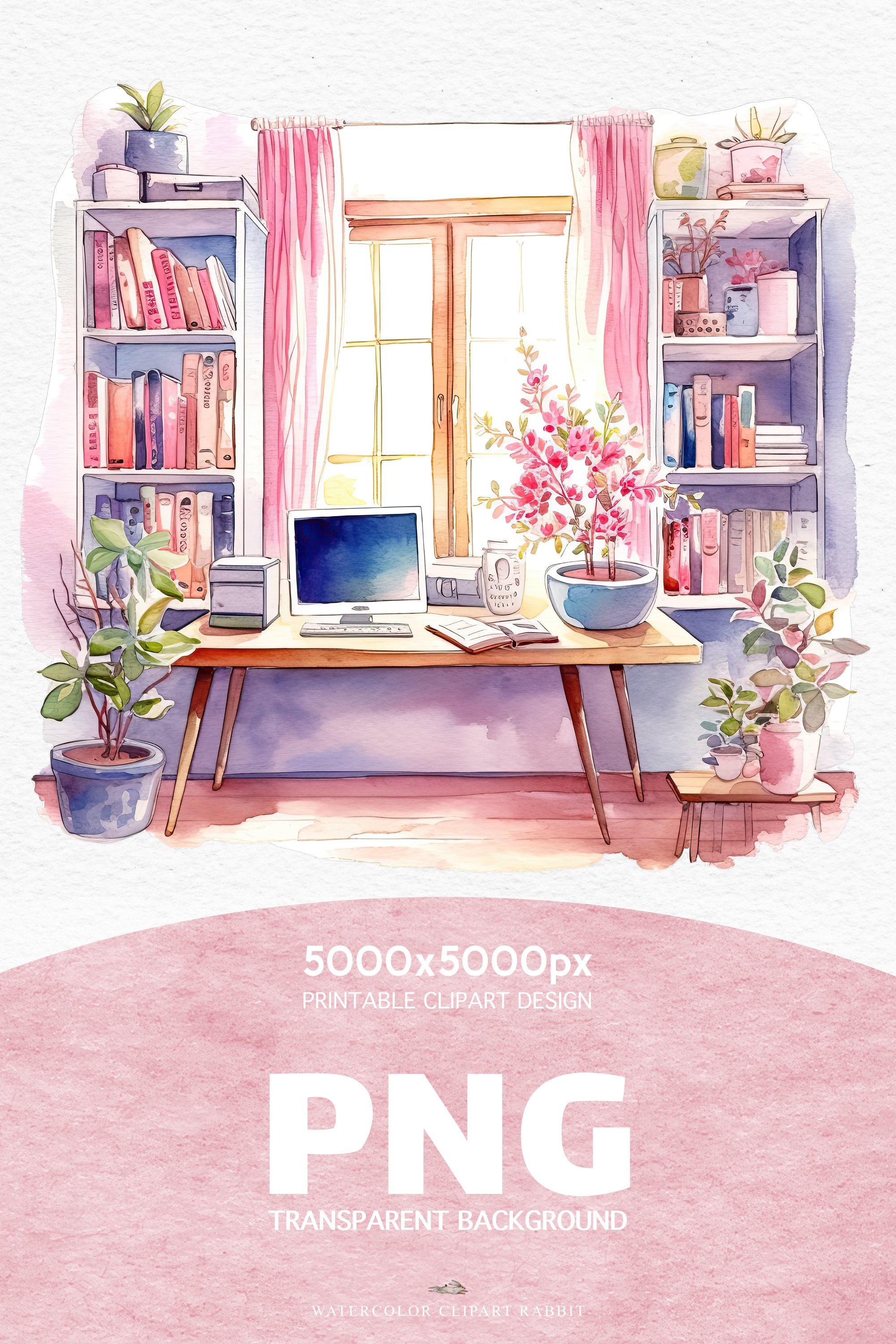 Pink Study Corner Clipart Artist Workspace PNG Scrapbooking