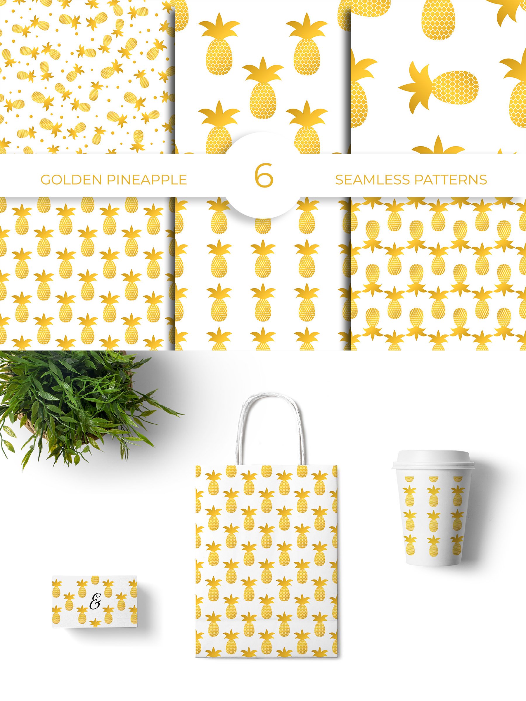 Golden pineapple seamless pattern. Digital Paper.