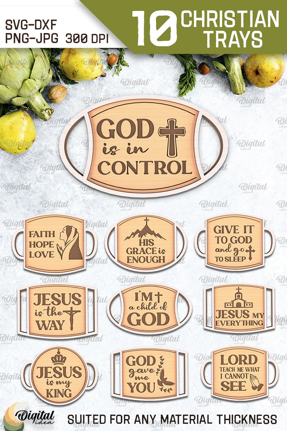 Christian Serving Tray LaserCut Bundle. Christian Quotes SVG