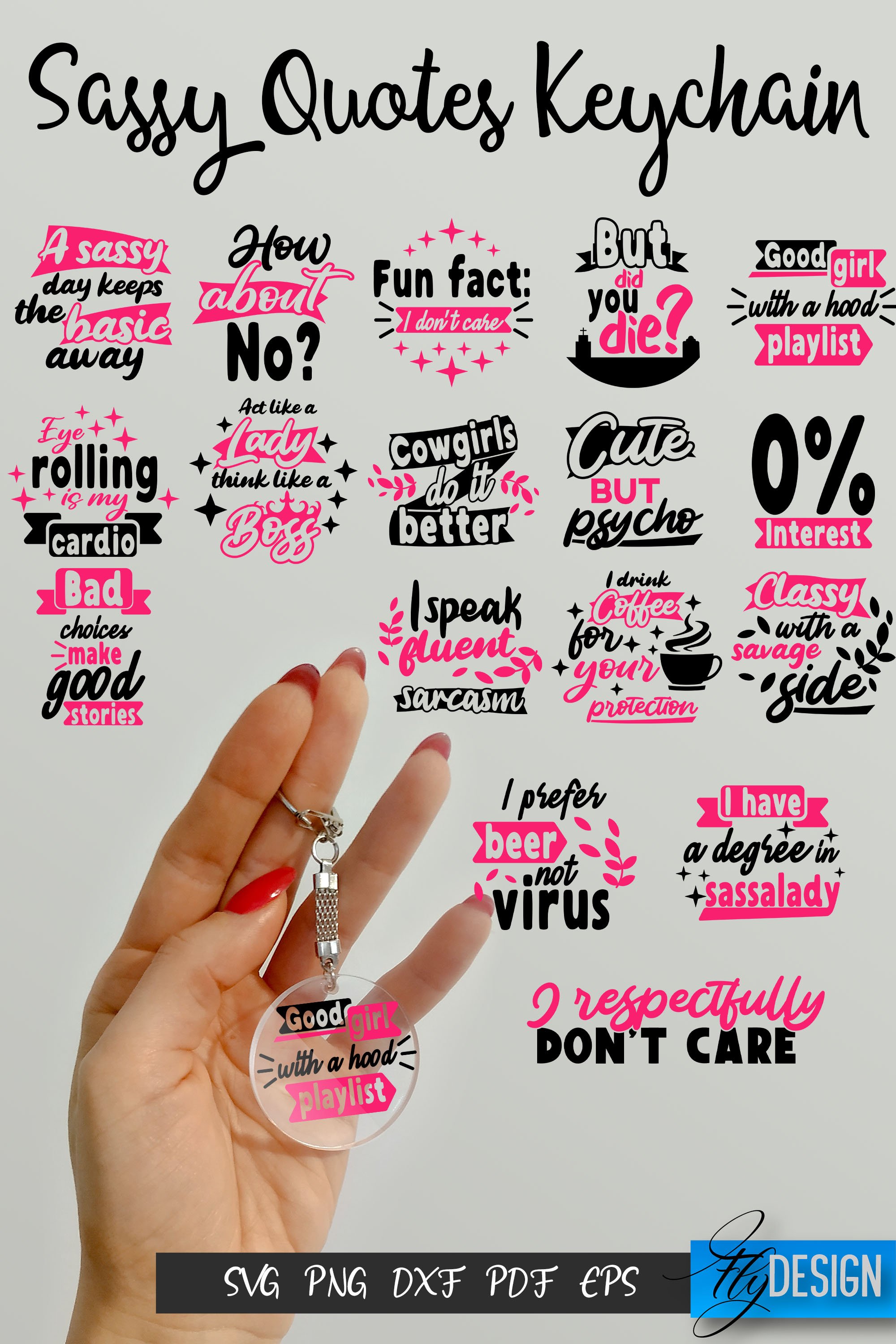 Sassy Keychain SVG Bundle,Sarcastic SVG, Round (1715538)