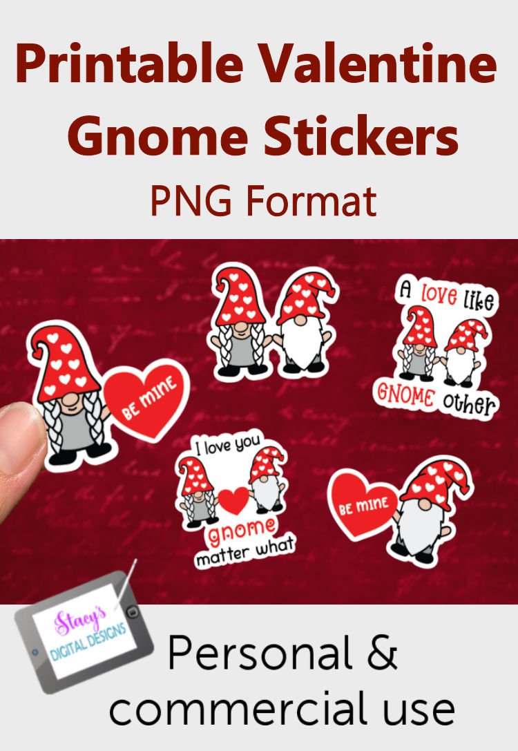 Valentine's Day Stickers | 5 Valentine Gnome Stickers