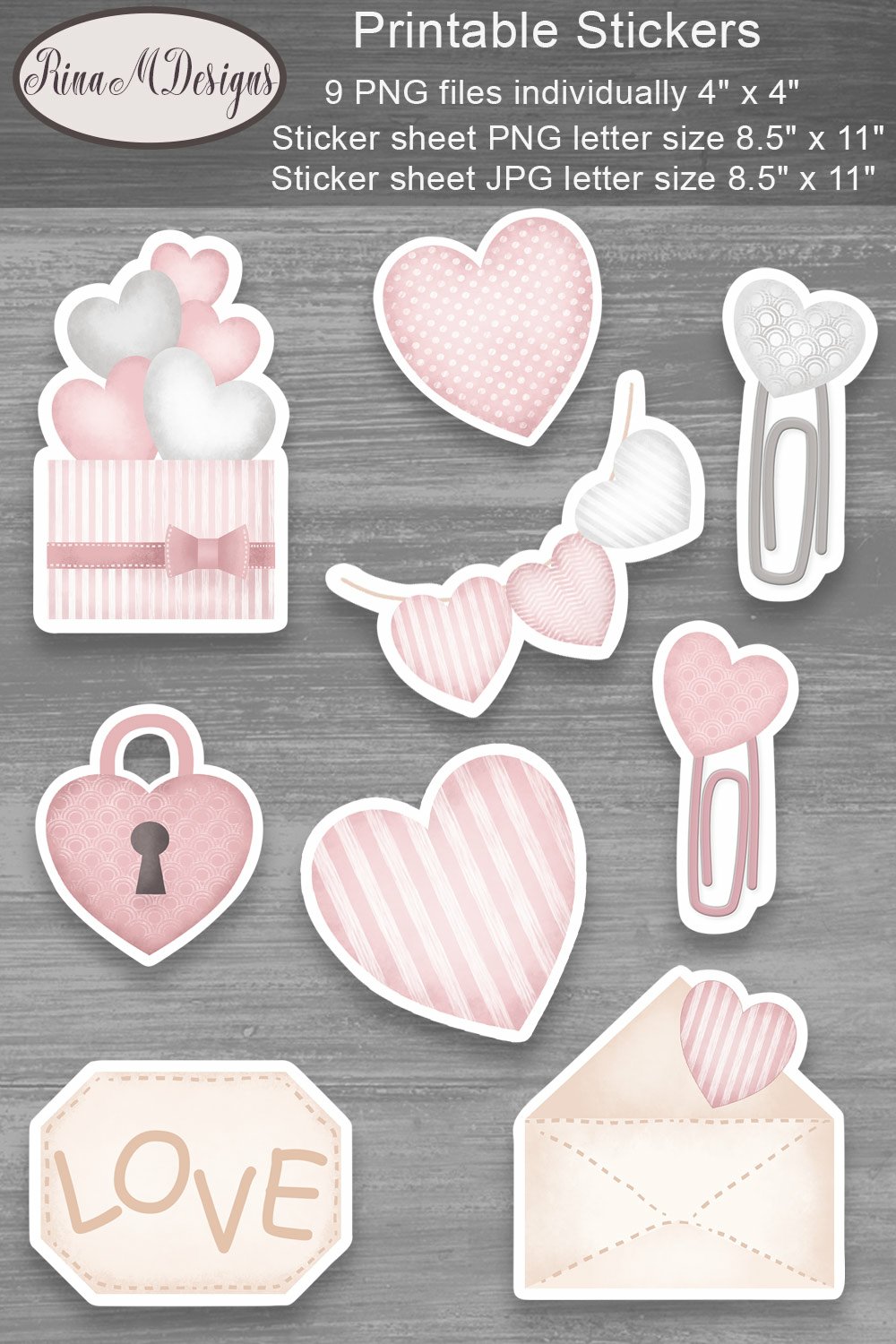 Heart Stickers, Valentines day Printable Stickers