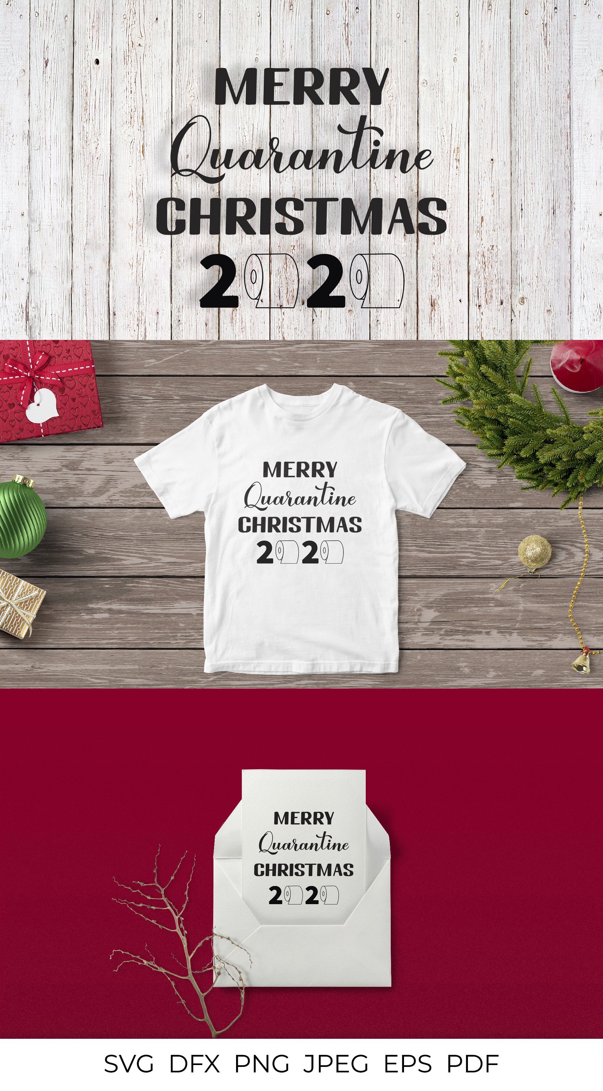Merry Quarantine Christmas 2020 lettering with toilet paper