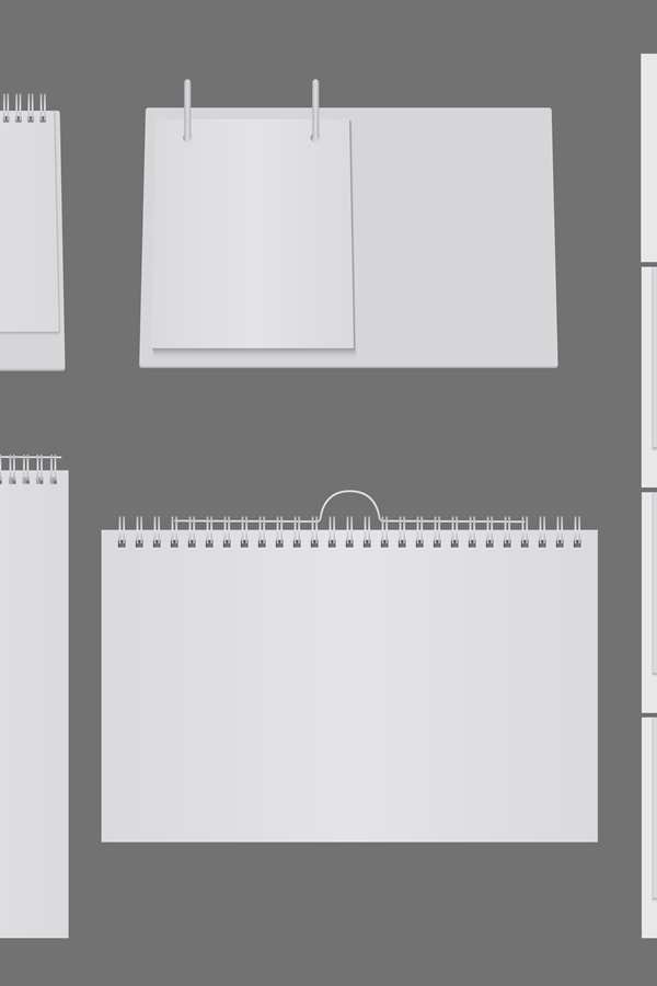 Template of blank table calendar with metal spiral