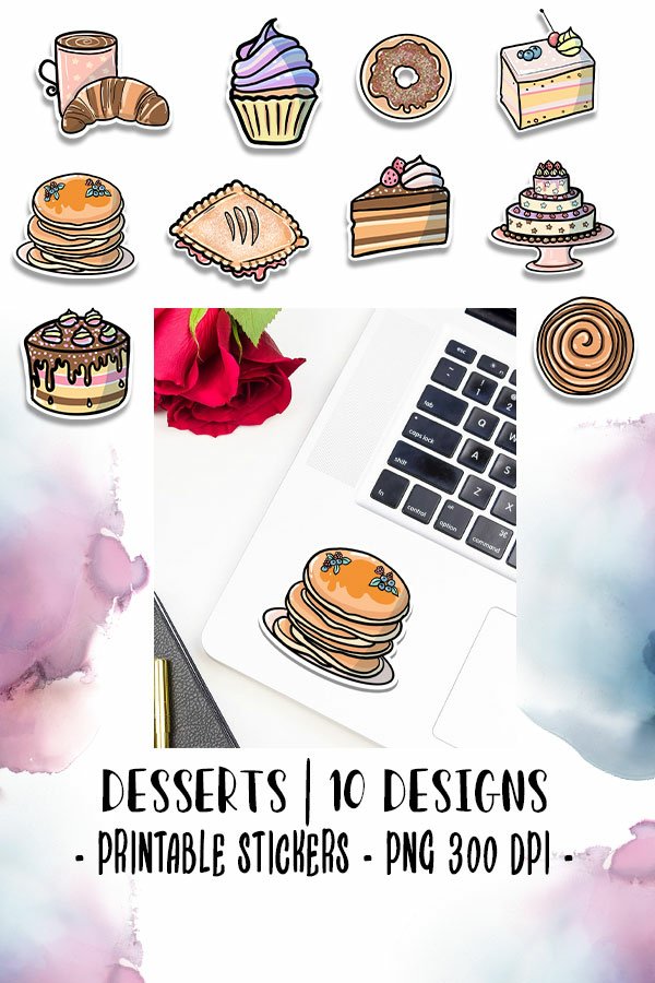 desserts Printable Planner Sticker Bundle | 10 PNG Stickers