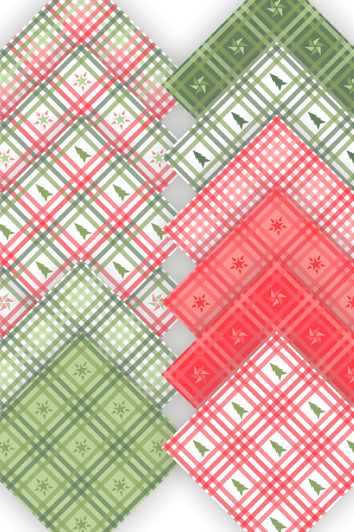 Red Green White Christmas Checkered Seamless Paper Set of 12